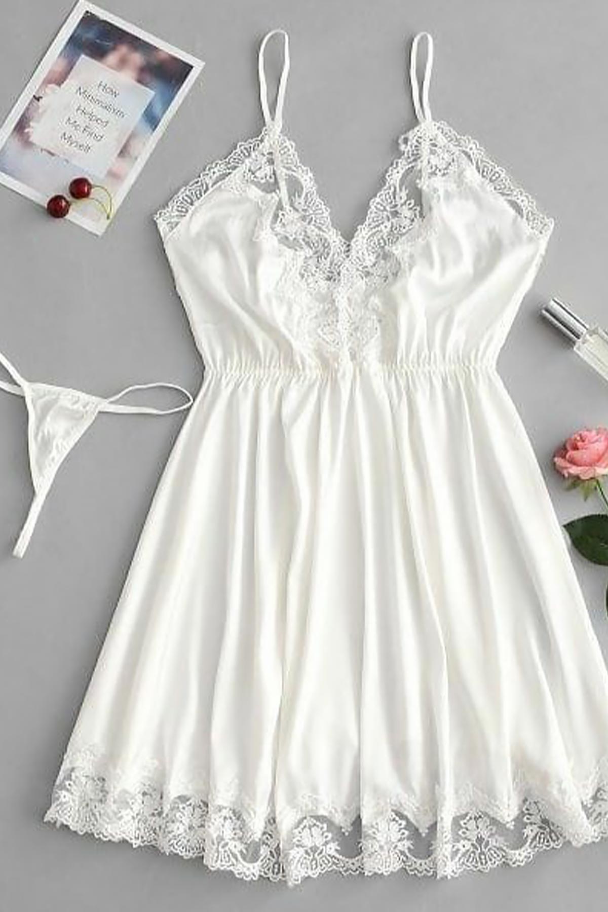 Beyaz dantelli fantazi gecelik 5977 Gecelik ÇeyizeDairHerşey